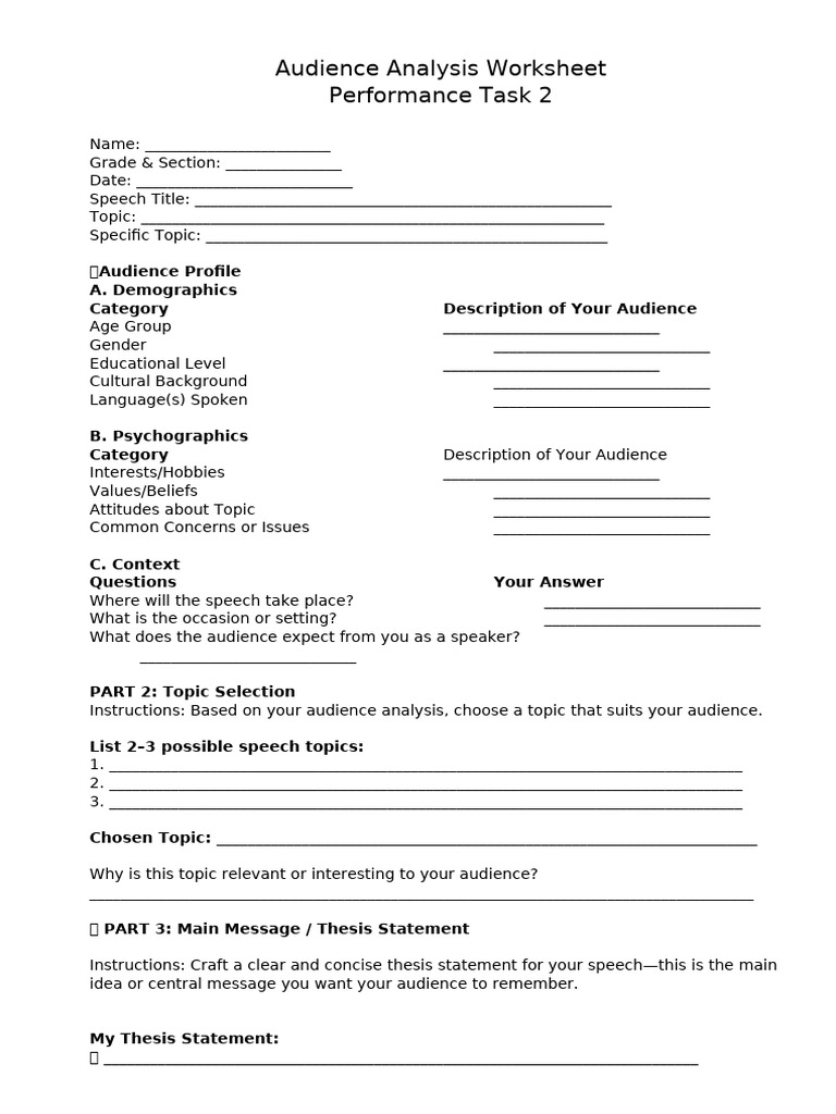 Audience Analysis Worksheet pt2 | PDF | Memorandum | Communication