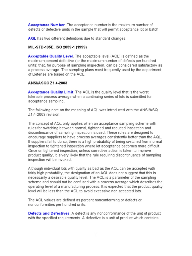MIL-STD-105E, ISO 2859-1 (1999) : Acceptance Number | PDF | Sampling ...