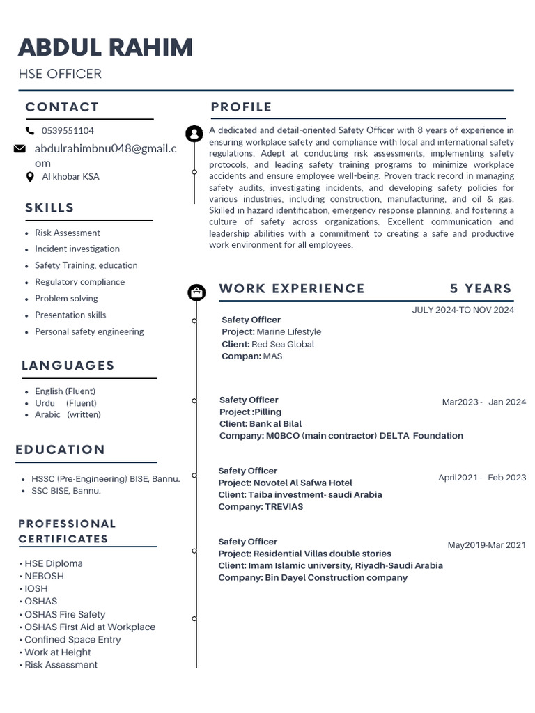 CV-Professional Safety Abdul Rahim-3 | PDF | Regulatory Compliance | Safety