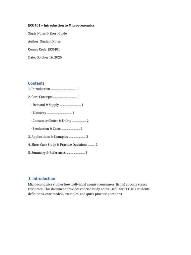 ECO401 Microeconomics Study Guide | PDF | Elasticity (Economics) | Demand