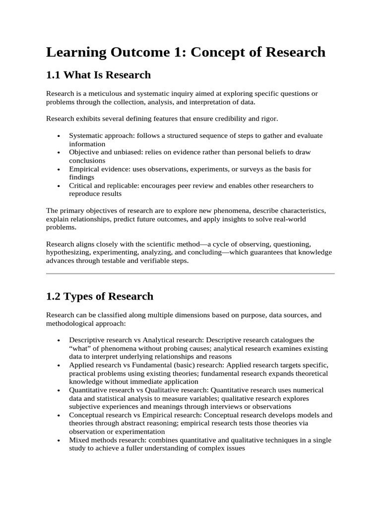 Learning Outcome RESEARCH | PDF | Sampling (Statistics) | Methodology