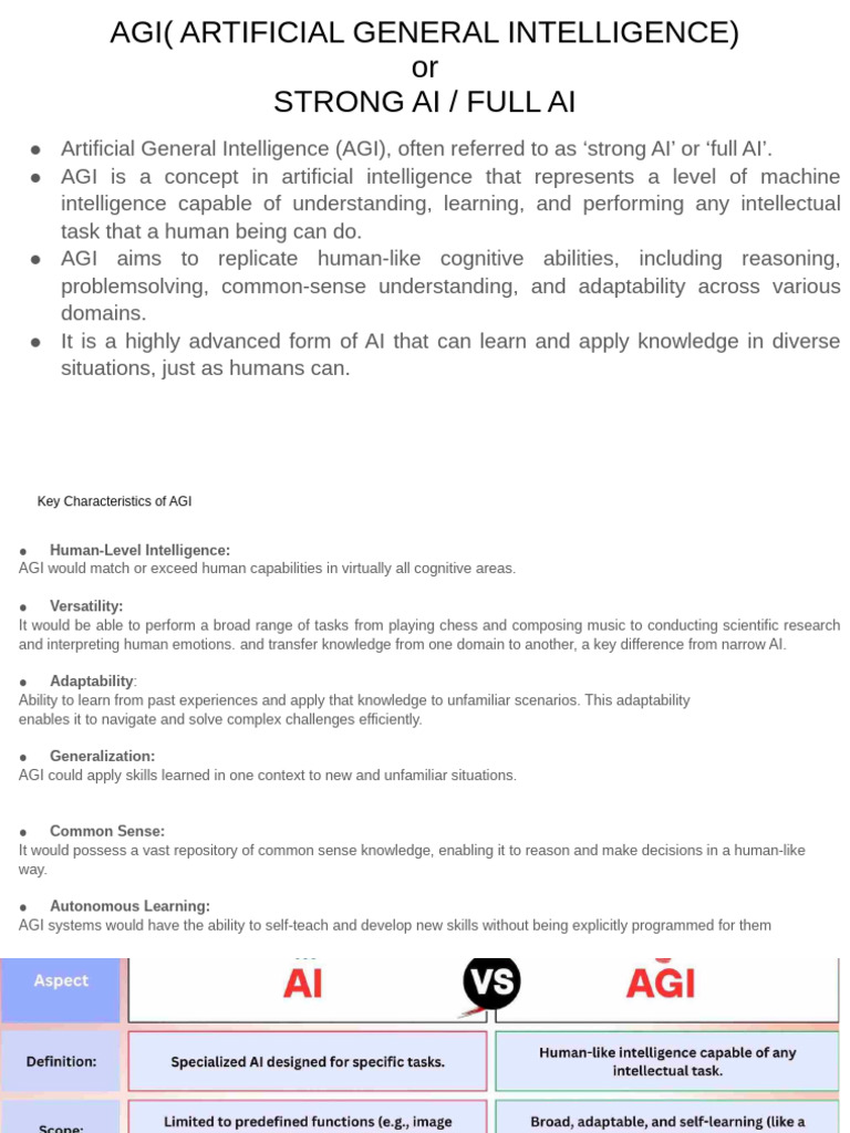 AGI Artificial General Intelligence (Strong AI or Full AI) | PDF