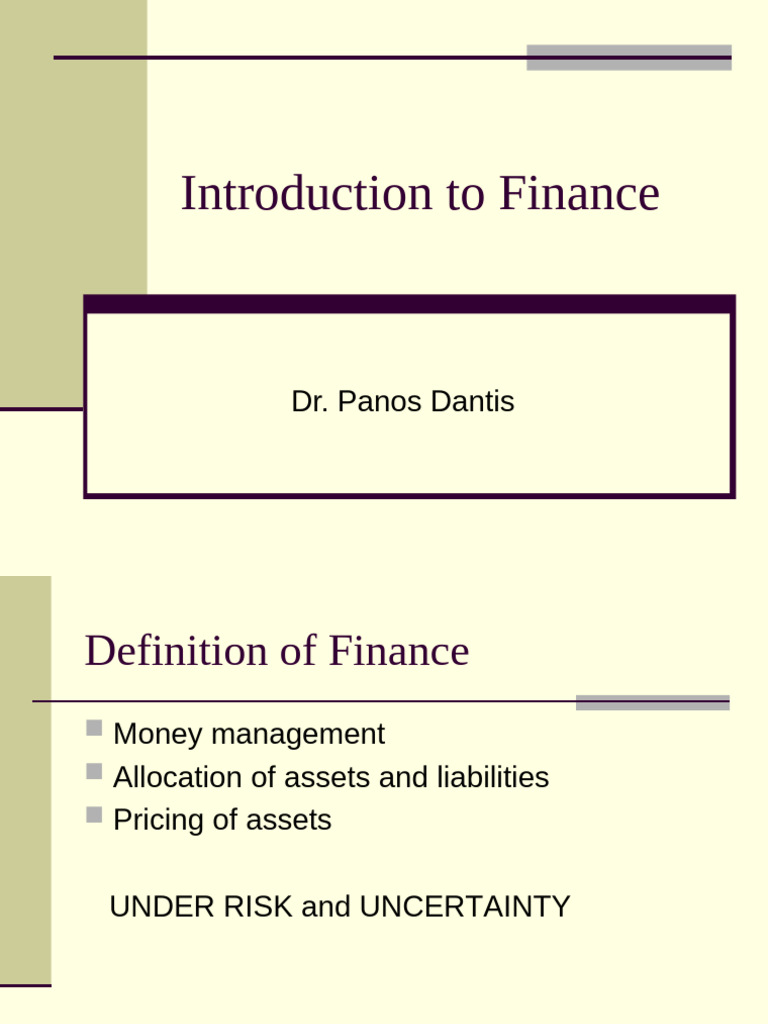 Introduction To Finance | PDF | Investing | Equity (Finance)
