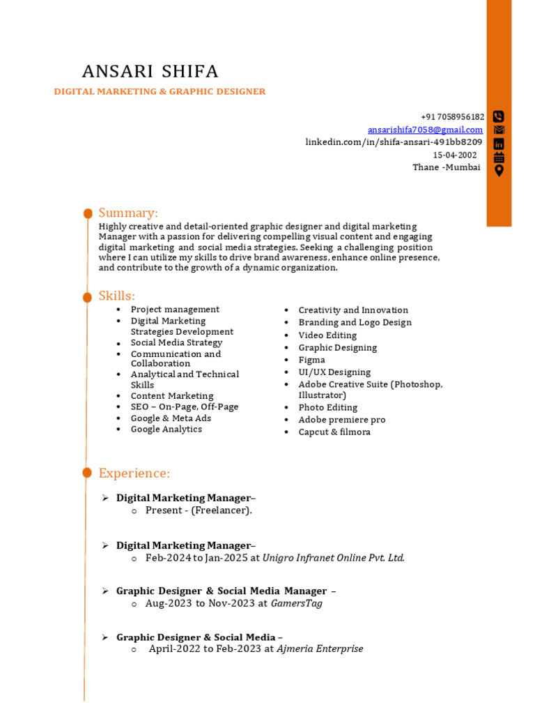 CV Ansari Shifa 2+yrs Digital Marketing Mumbai | PDF | Digital Marketing | Graphic Design
