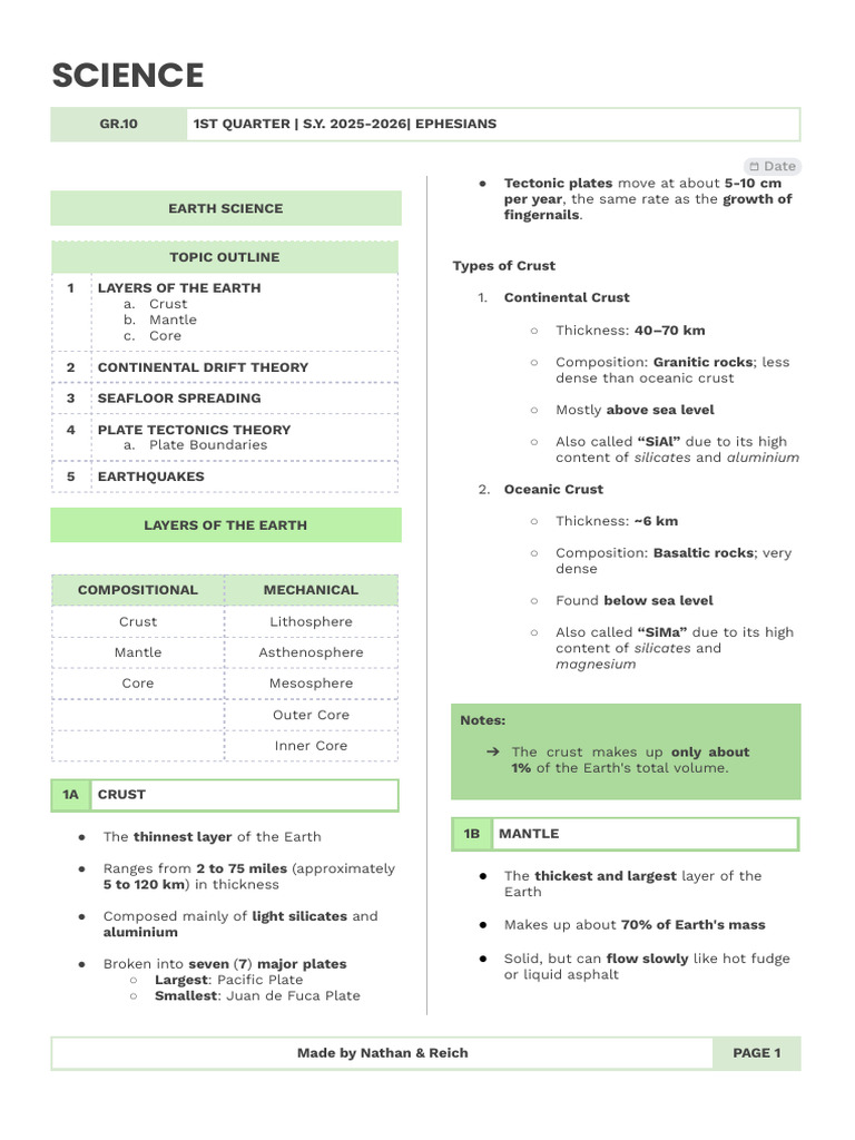 Earth Science: Layers & Tectonics Overview | PDF | Plate Tectonics ...