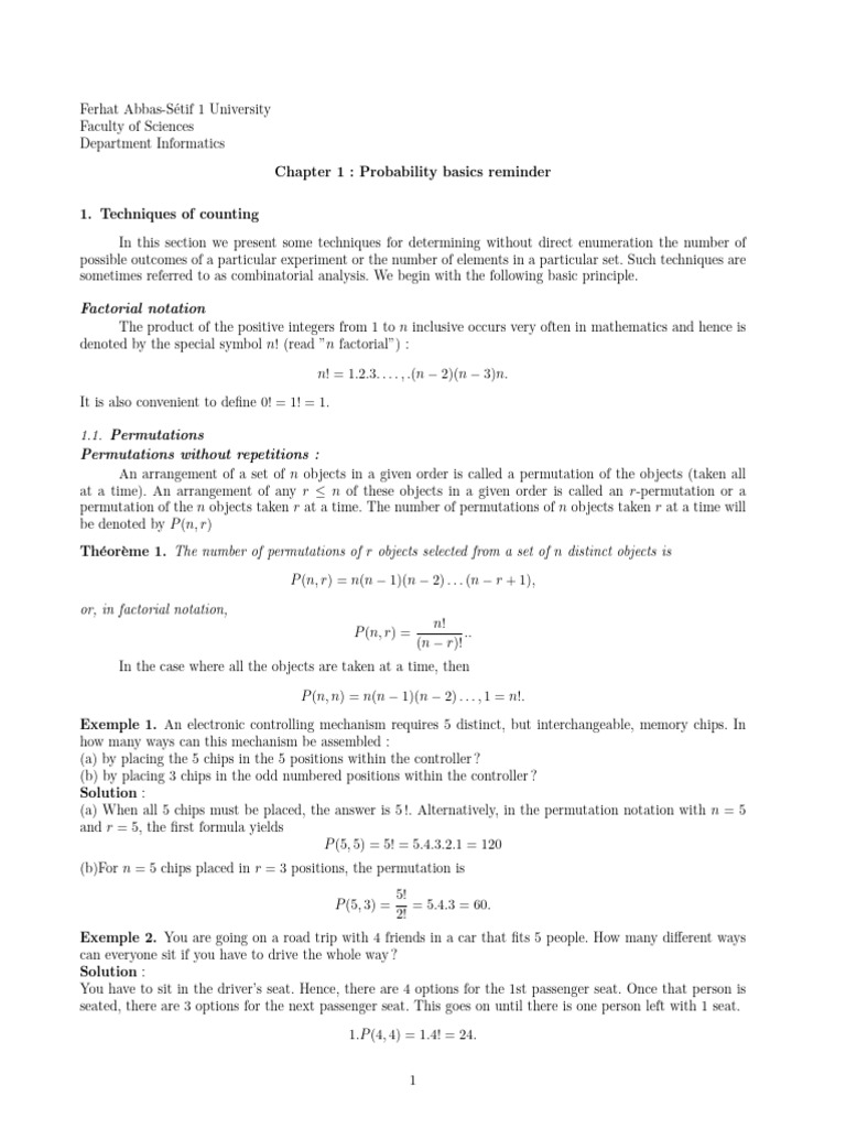 Probability Basics Reminder | PDF | Permutation | Probability