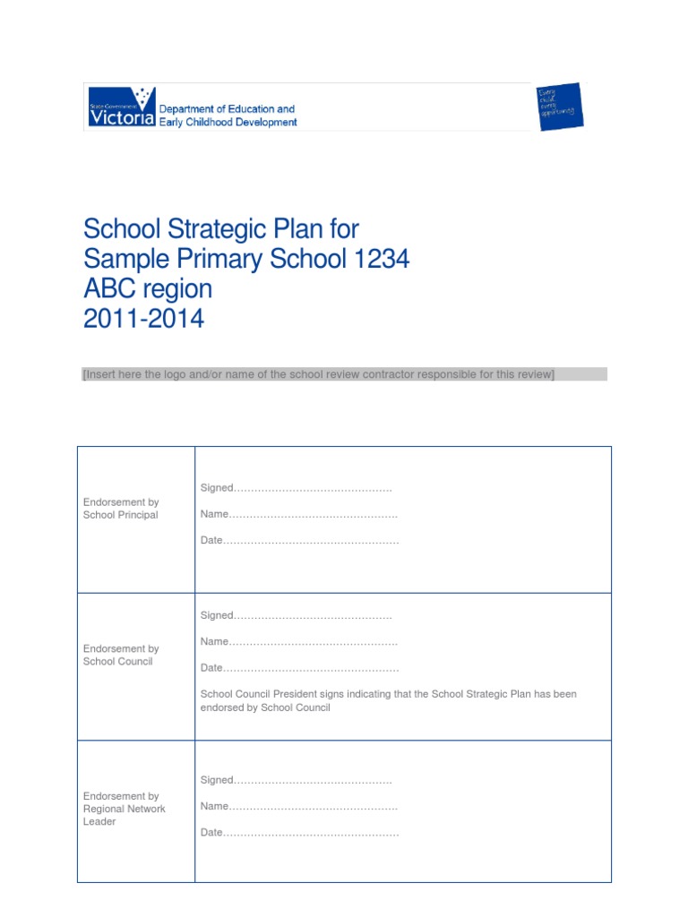 School Strategic Plan For Sample Primary School 1234 ABC Region 2011 ...
