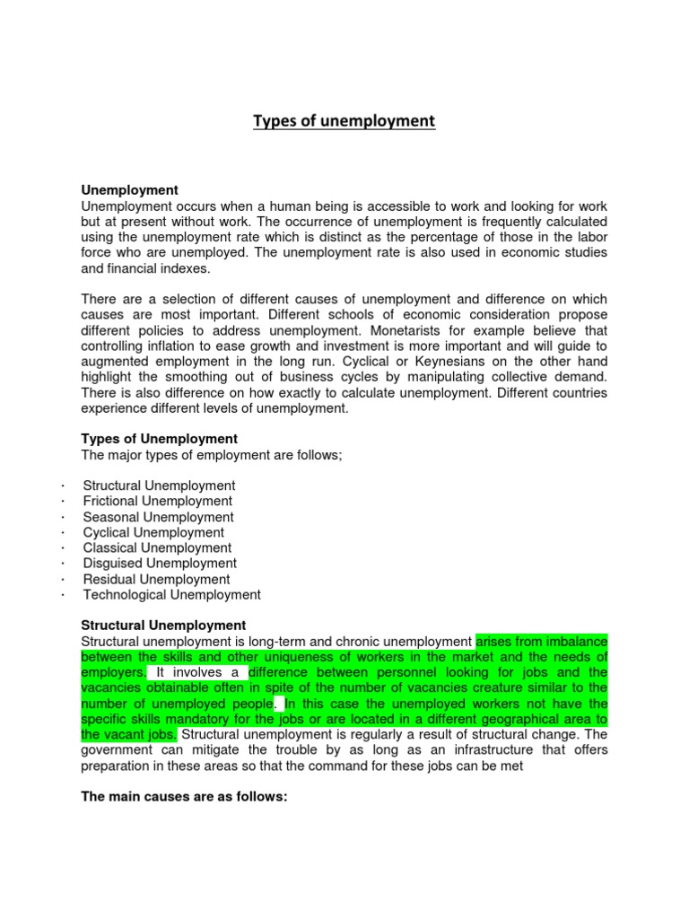 Types of Unemployment Explained | PDF | Underemployment | Business Cycle