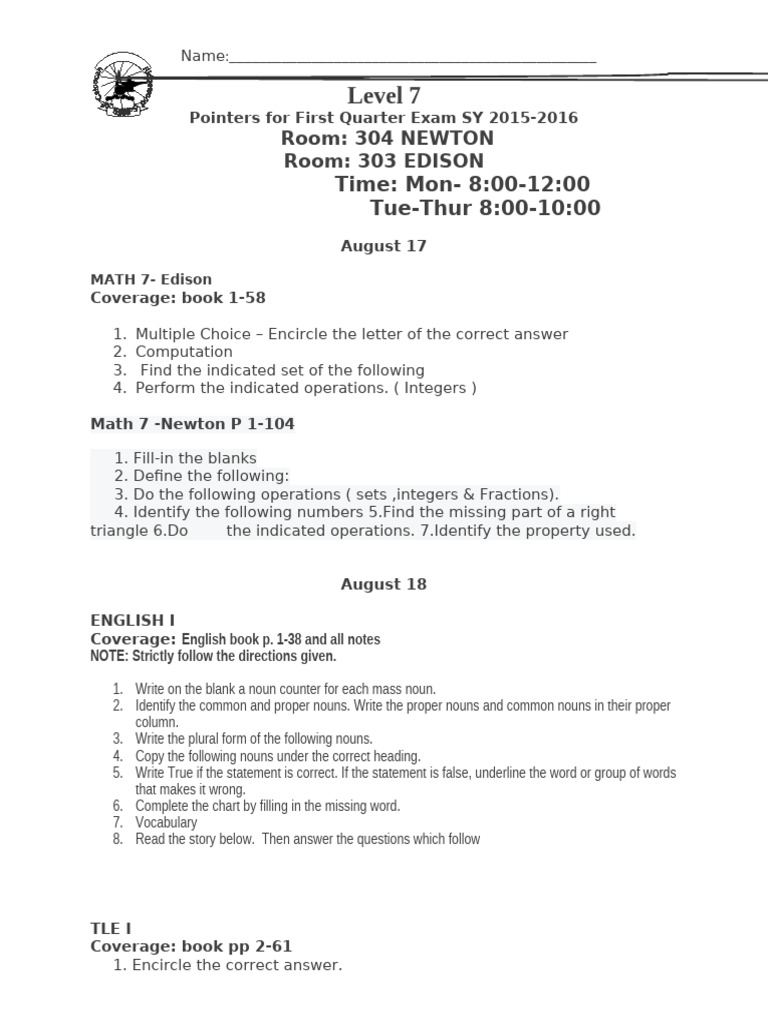 Level 7 Pointers 1st QRT | PDF