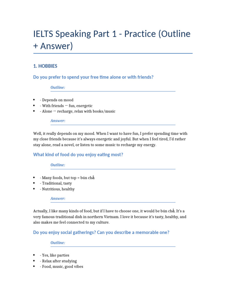 IELTS Speaking Part 1 Practice Guide | PDF