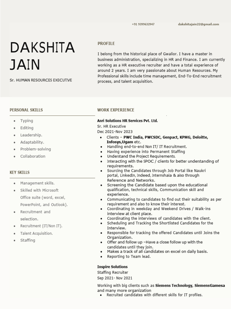 HR Executive Profile and Experience | PDF | Recruitment | Business