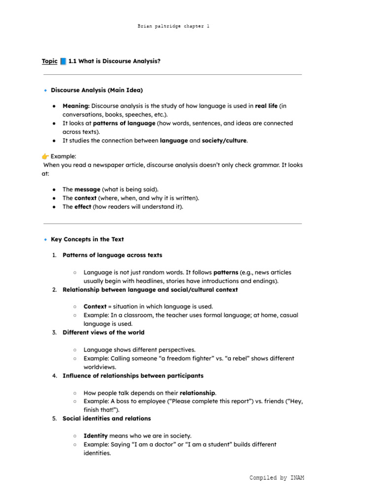 Brian Paltridge Chapter 1 Notes | PDF | Discourse | Linguistics