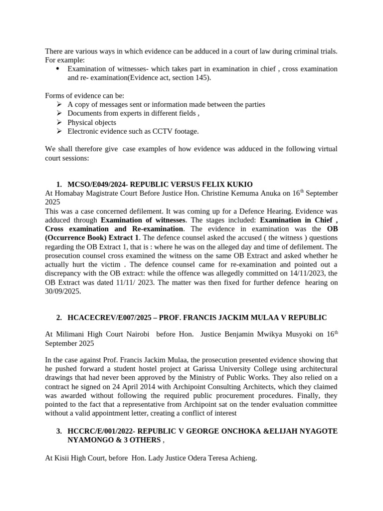 Law of Evidence - Assignment 1. Group Two | PDF | Witness | Prosecutor