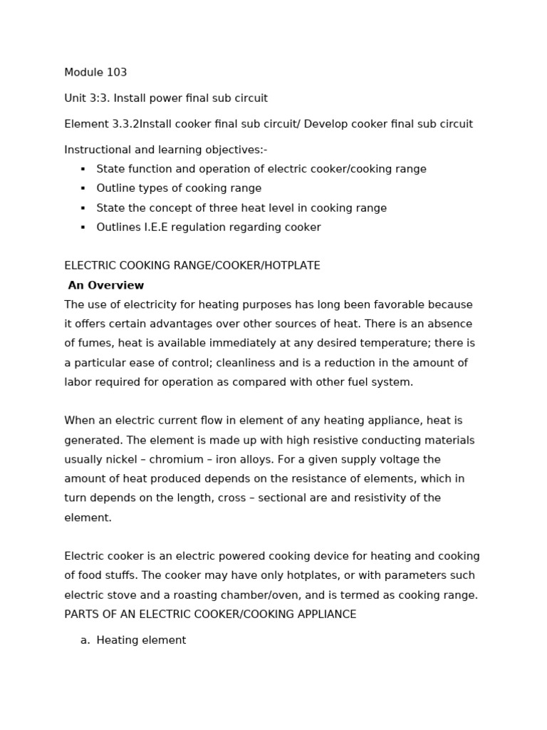 Cooker Final Sub Circuit Notes | PDF | Kitchen Stove | Electric Current