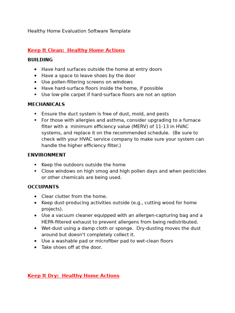 Healthy Home Evaluation Checklist | PDF | Stairs