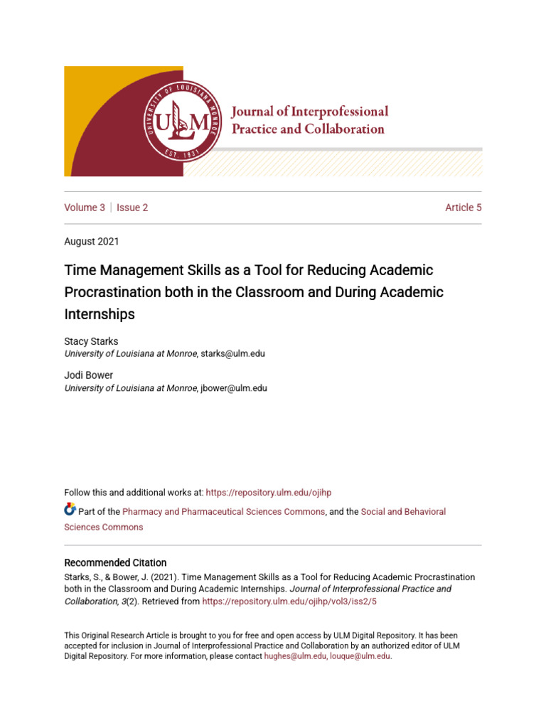 Time Management Skills As A Tool For Classroom and Academic Internships ...