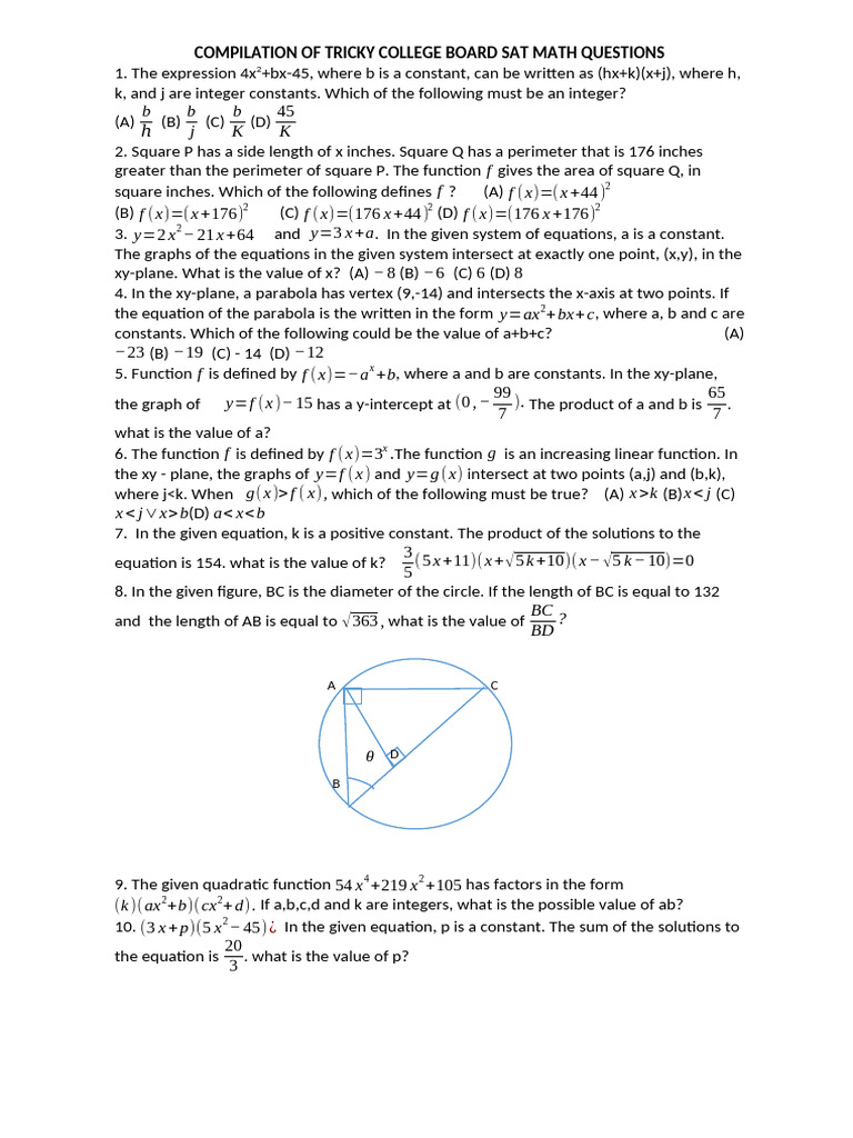Compilation of Tricky College Board Sat Math Ques | PDF | Function ...