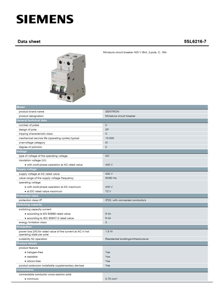 5SL62167 Datasheet En | PDF | Alternating Current | Physical Quantities