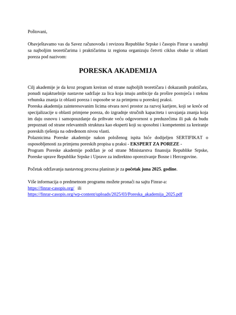 Za Aplikaciju - Poreska Akademija 2025 | PDF