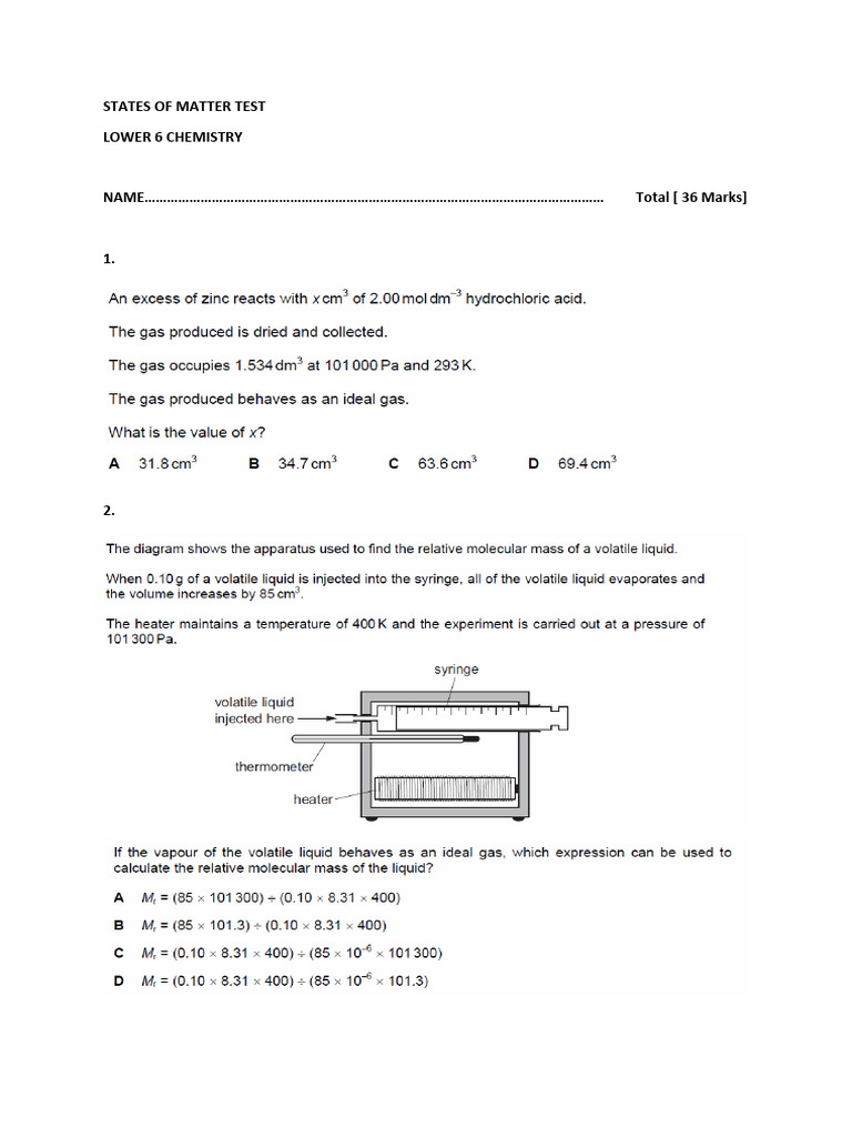 States of Matter Test 2025 | PDF