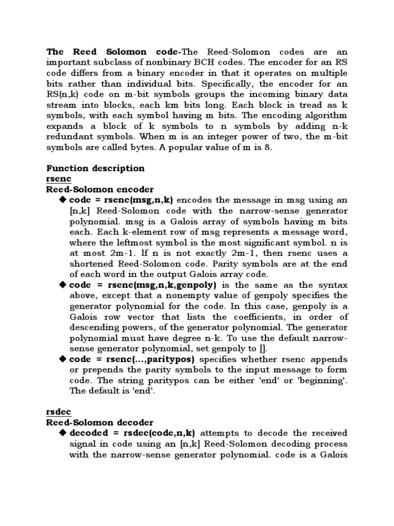 The Reed Solomon Code | PDF | Discrete Mathematics | Encodings