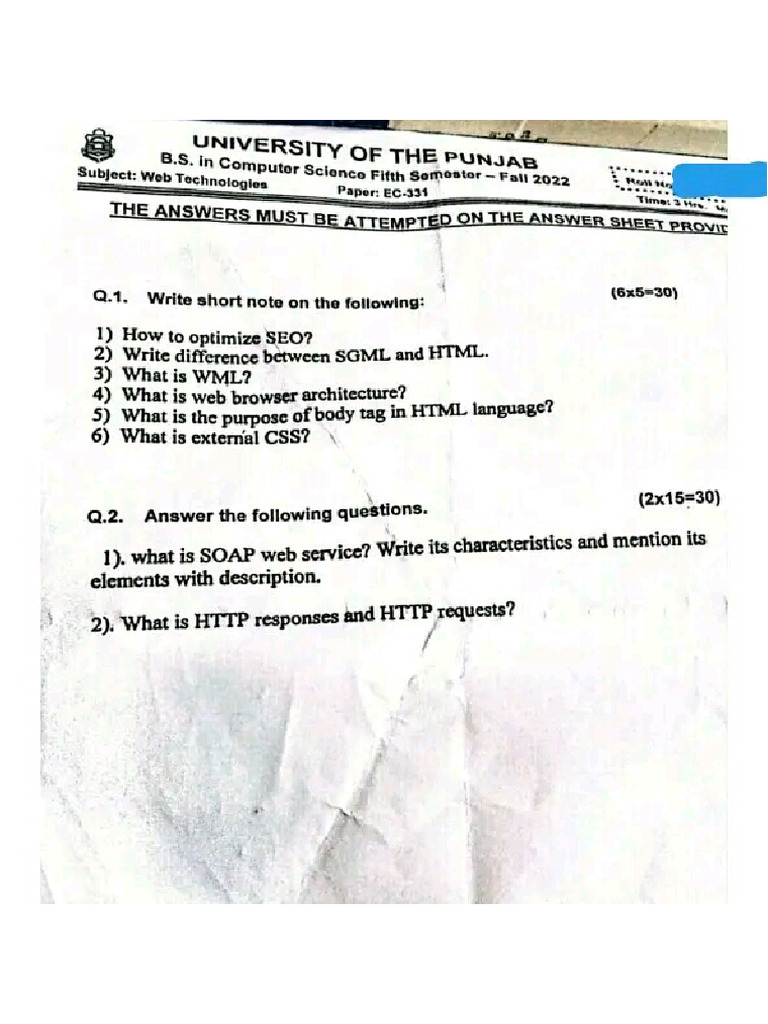 Bscs 5th Semester All PP 2022 Fall | PDF