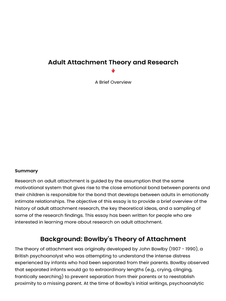 A Brief Overview of Adult Attachment Theory and Research - R. CH | PDF ...