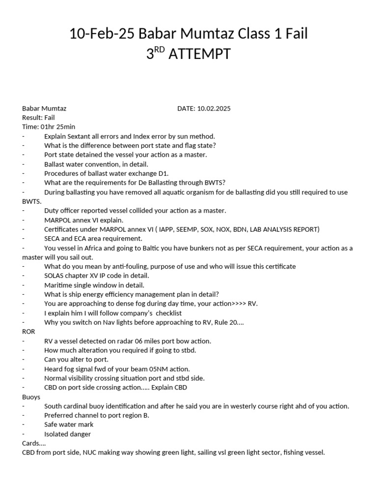 10-Feb-25 Babar Mumtaz Class 1 Fail | PDF | Shipping | Water Transport