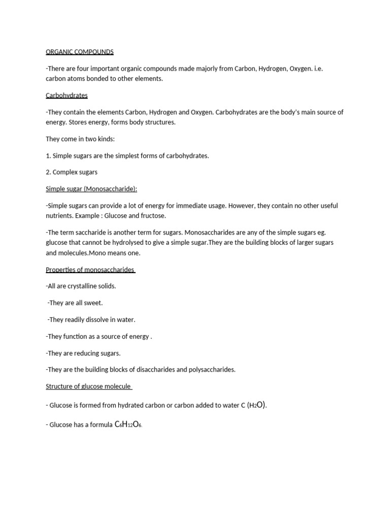 Essential Organic Compounds Overview | PDF | Carbohydrates | Fat