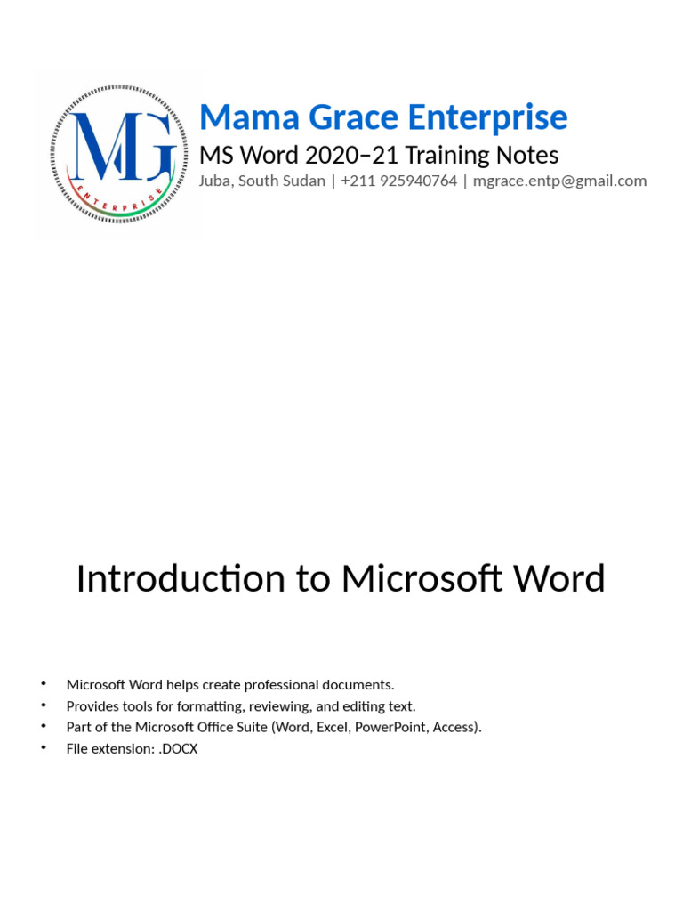 Mama Grace Enterprise MS Word Notes Presentation | PDF