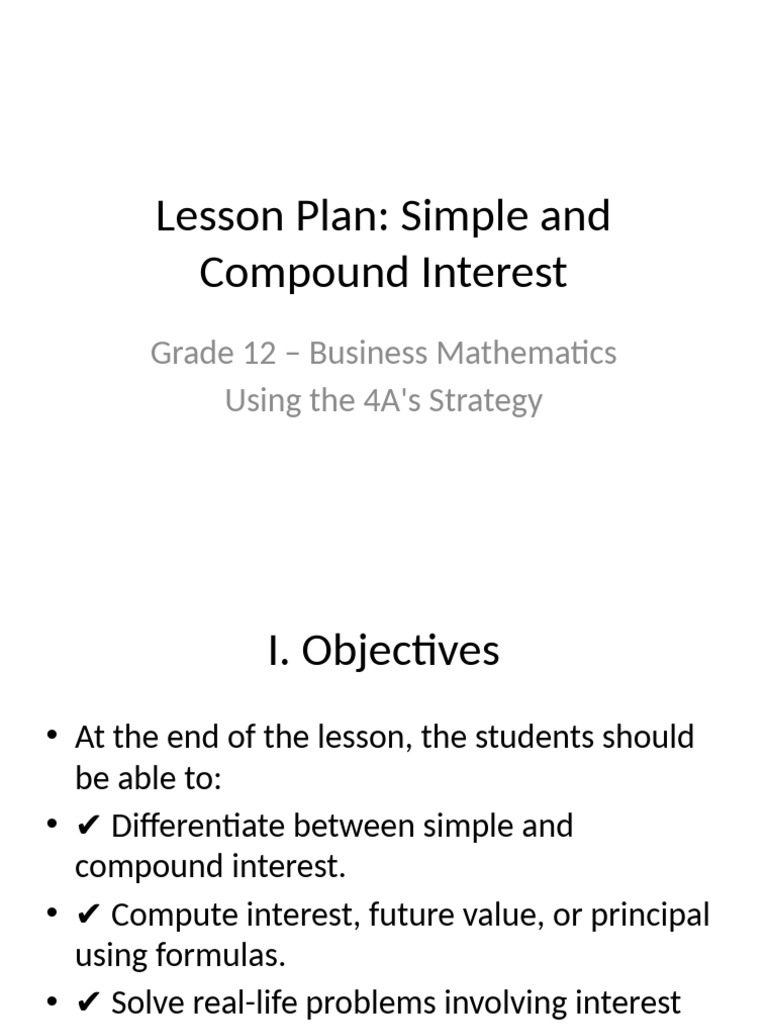 LessonPlan Simple Compound Interest 4as | PDF