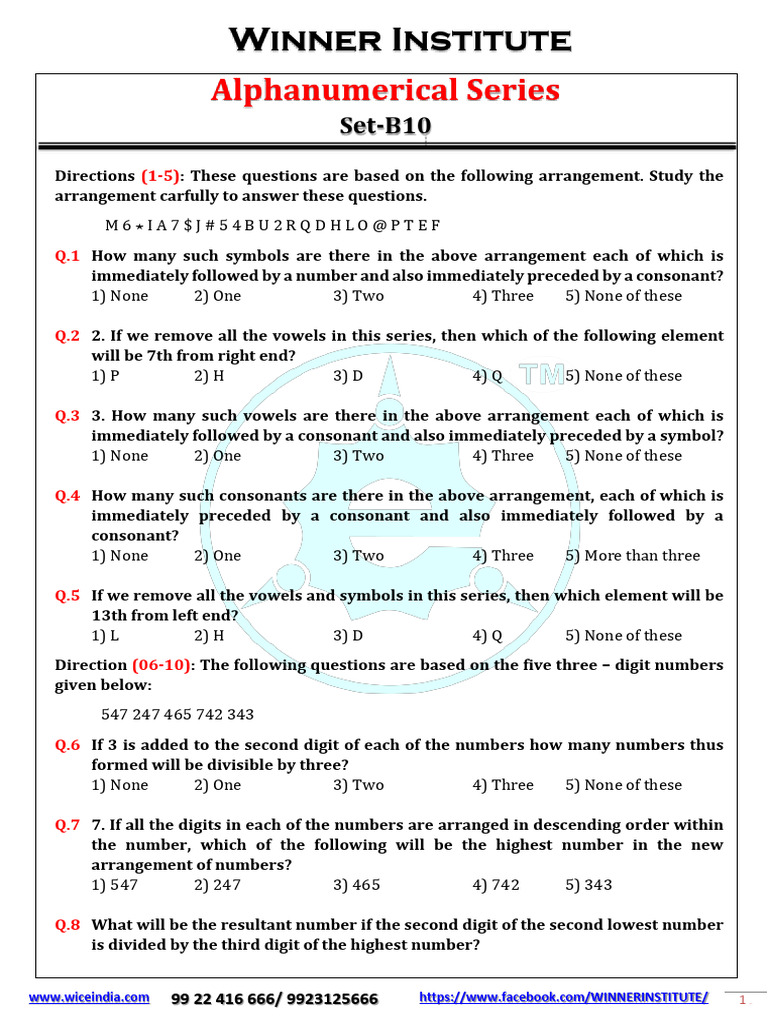 Alphanumerical Series Set-B10 | PDF | Alphabet | English Language