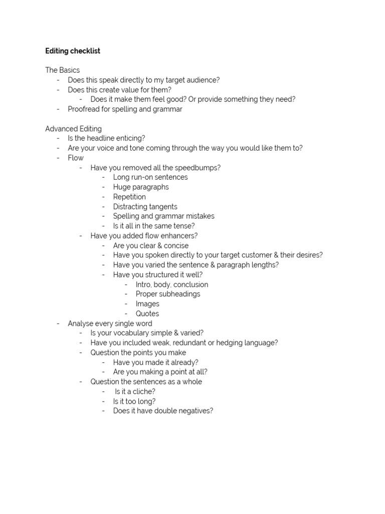 Comprehensive Editing Checklist Guide | PDF