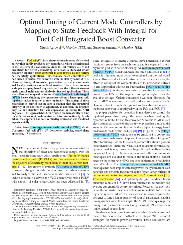 Optimal Tuning for Fuel Cell Boost Converters | PDF | Power Electronics ...