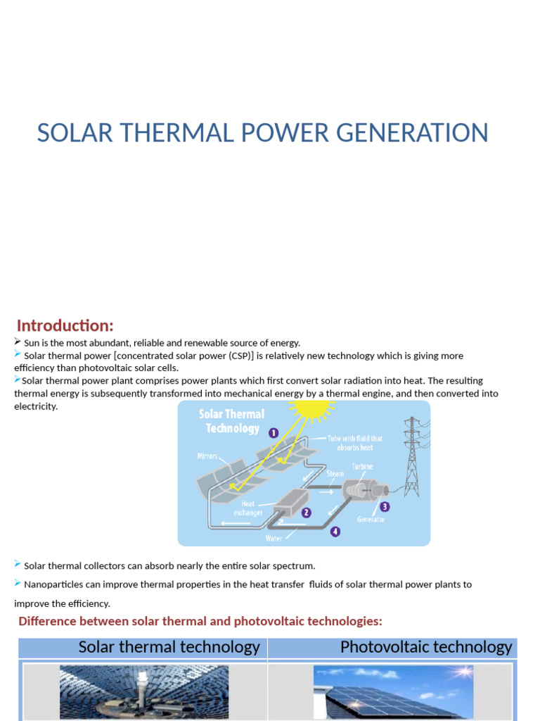 Solar Thermal Power Generation Explained | PDF | Solar Energy | Heat