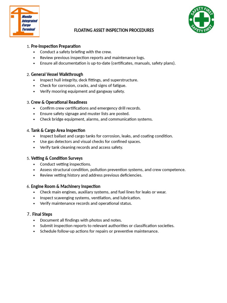 Floating Asset Inspection Procedures | PDF