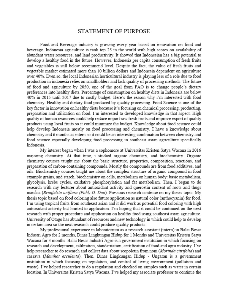 STATEMENT of PURPOSE Cardiff Metropolitan University | PDF | Healthy ...