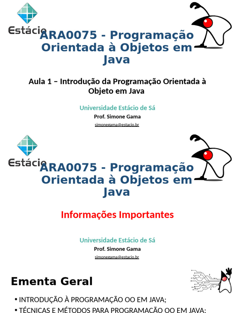 Aula 1 - ARA0075 - Introdu o Prog Orientada A Objetos em Java | PDF | Java (plataforma de ...