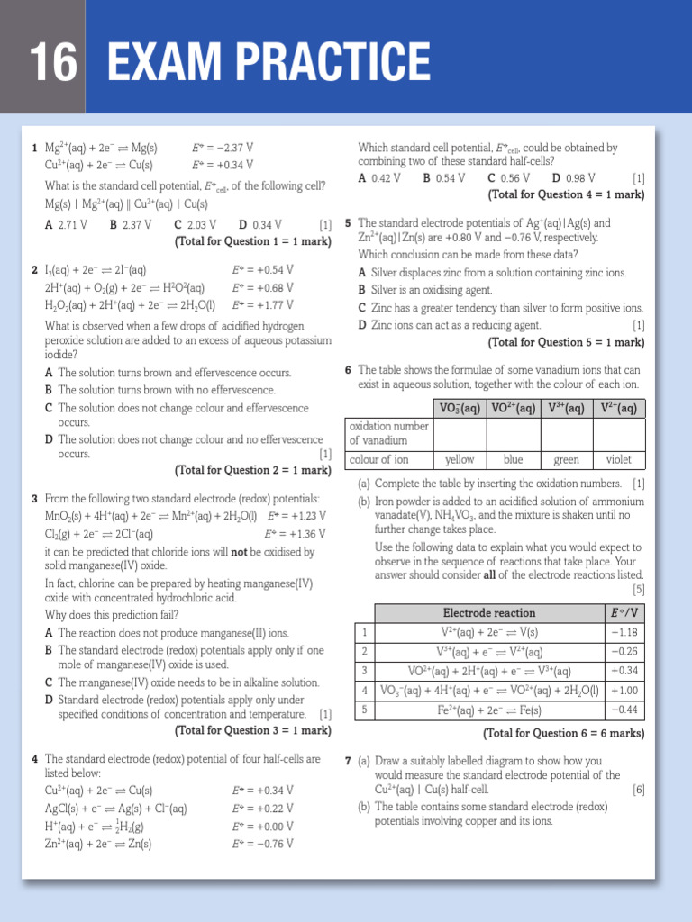 Electrochemical Cell Exam Practice Questions | PDF | Coordination ...