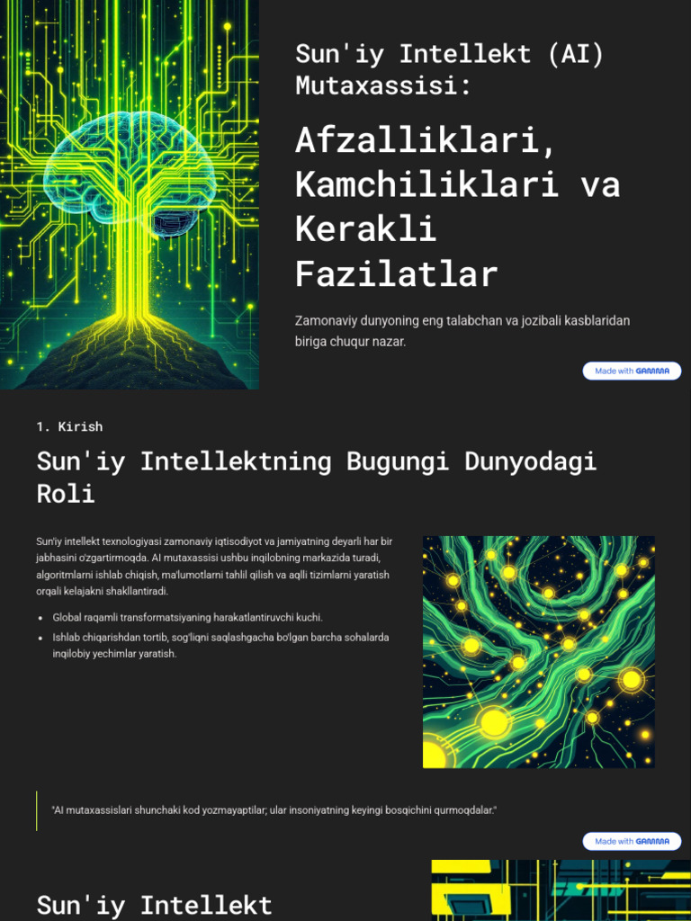 Suniy Intellekt AI Mutaxassisi | PDF