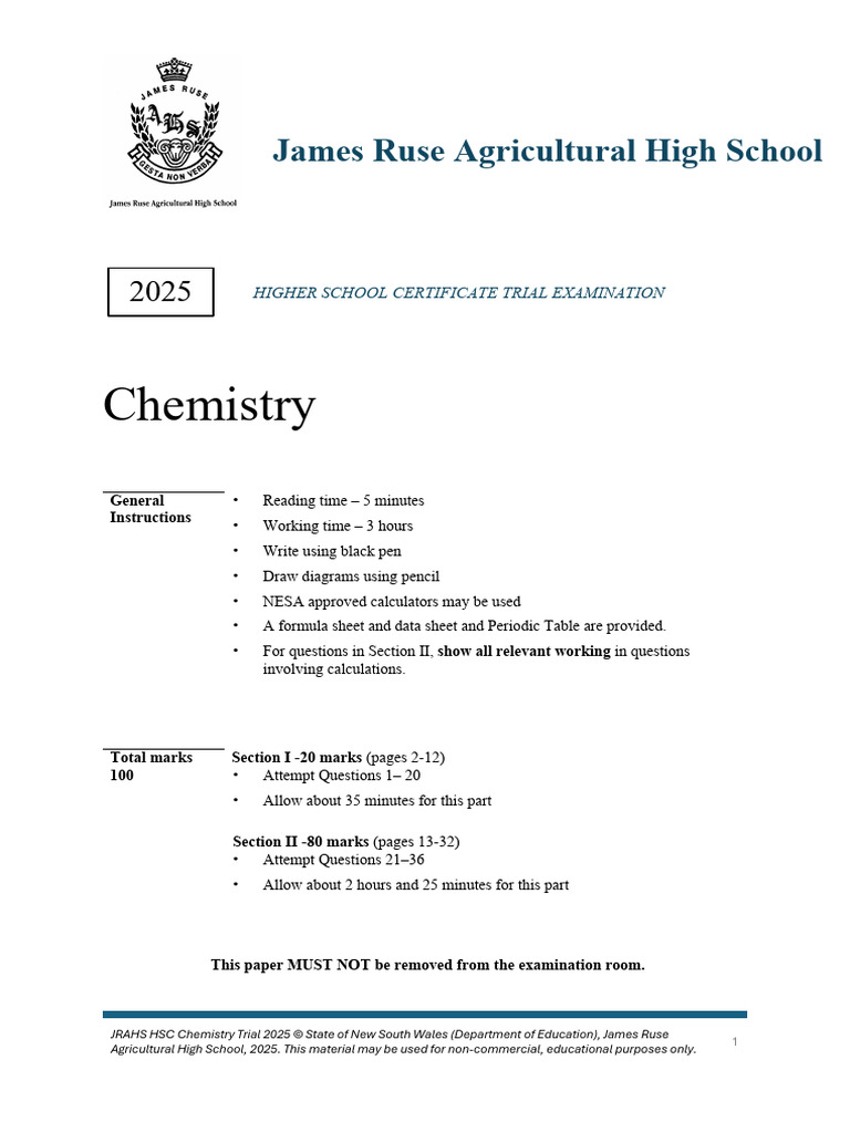 2025 JR Chem Trial Paper | PDF | Sodium Hydroxide | Hydrochloric Acid