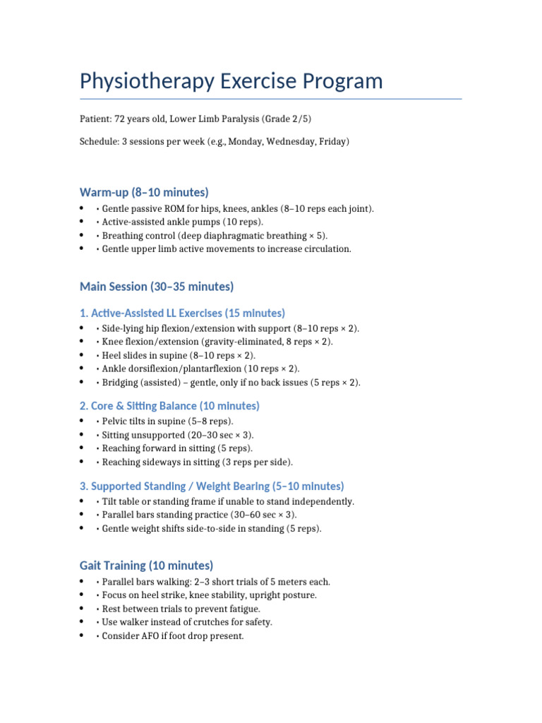 LL Paralysis Exercise Program | PDF