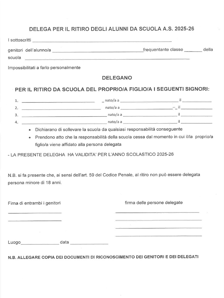 Modello Delega Ritiro | PDF
