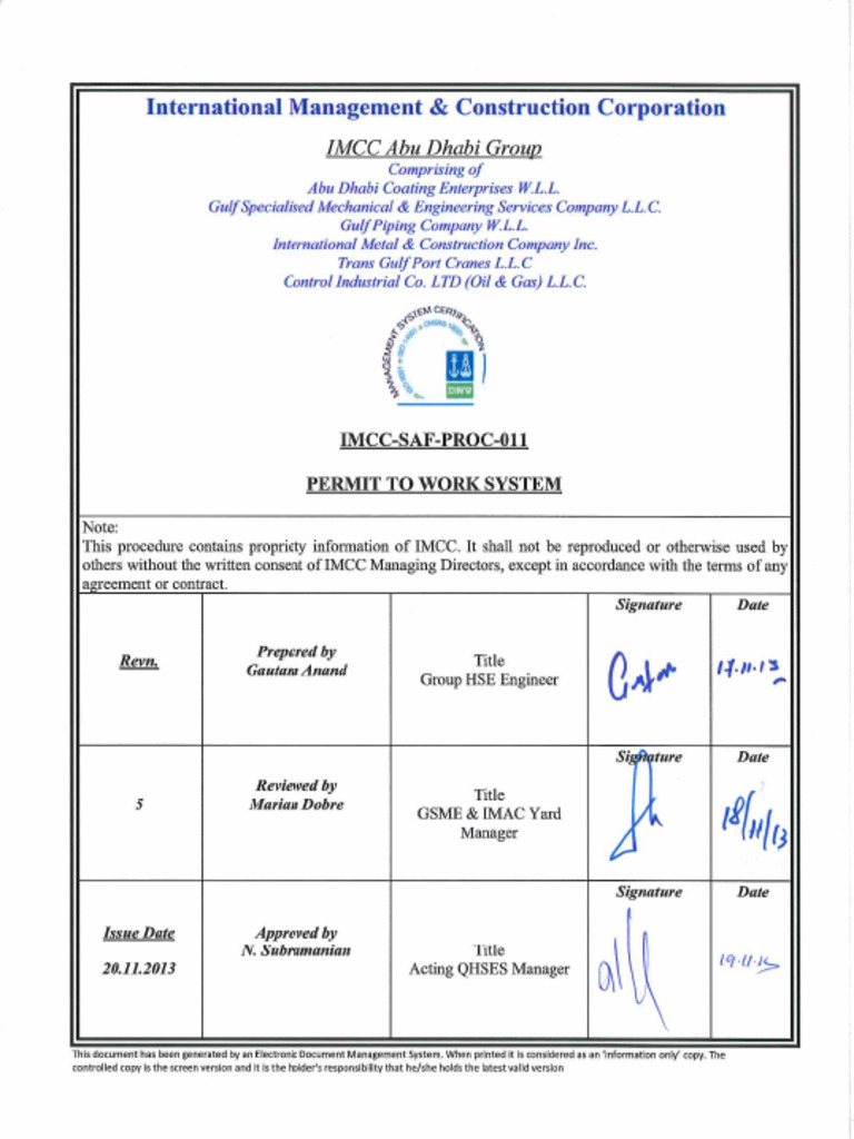 Permit to Work System Overview | PDF | Labor Relations | Workplace