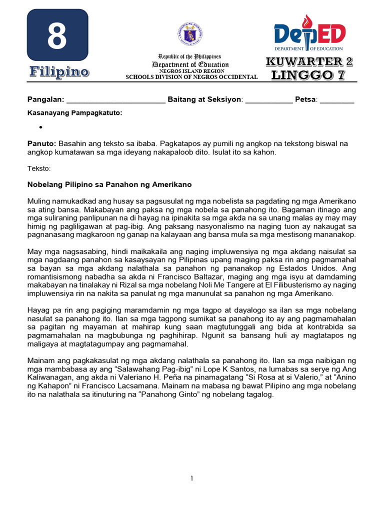 Filipino 8 q2 w7 | PDF