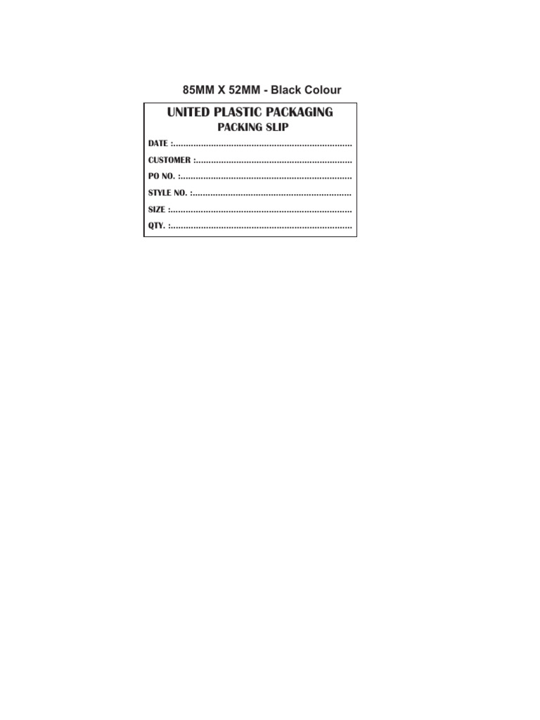 United Plastic Packaging Slip 85x52mm | PDF