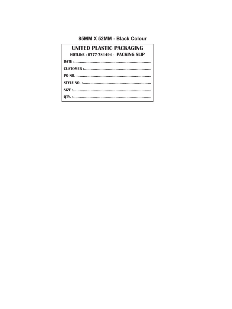 Packing Slip for United Plastic Packaging | PDF