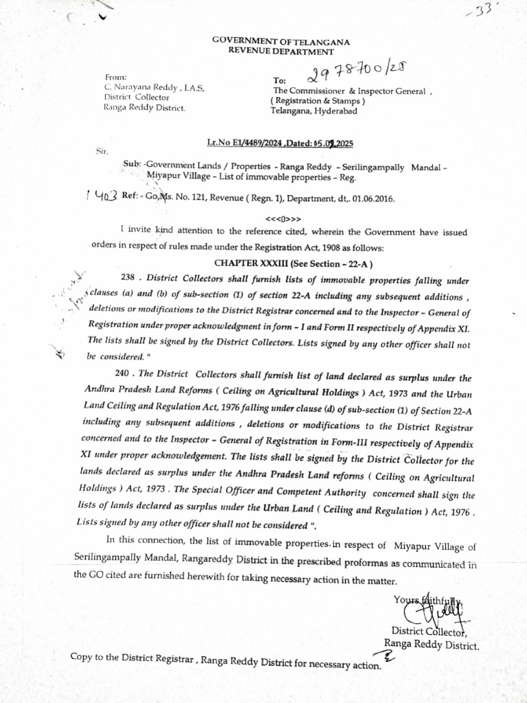 Colletor Order Copy Miyapur Site | PDF | Government | Government Of India