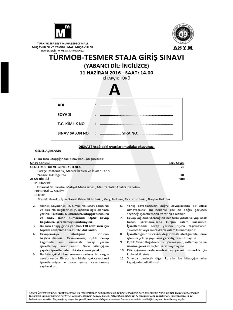 Türmob-: Tesmer Staja Giriş Sinavi | PDF