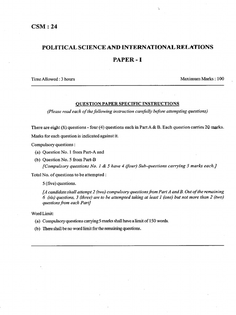 Mcs Main Political Science I R Paper I 2024 | PDF